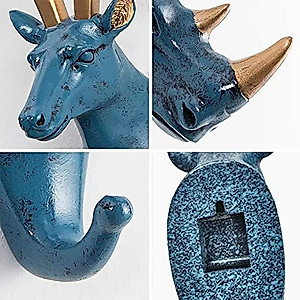 LBSLMJB 6PCS Coat Hooks Wall Mounted Creative Antlers Decorative Hooks, Hooks for Hanging Towels, Animal Shaped Blue Resin Wall Hook Rack for Bags, Hat, Cap, Scarf, Cup