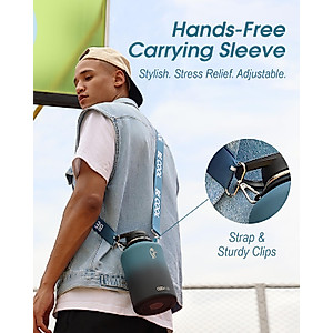 Coolflask 64 oz Water Bottle Insulated with Strap, Half Gallon Water Jug Stainless Steel with Straw & Spout Lids, Metal Large Water Flask, Keep Cold 48h Hot 24h, Leak Proof & Non-BPA, Prussian Blue