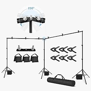 Julius Studio 20 feet Max Crossbar, 250° Rotatable Angle, Double Wide Telescopic Backdrop Stands, Background Support System with 6 Spring Clamps and 3 Counter Weight Sand Bags, JSAG794