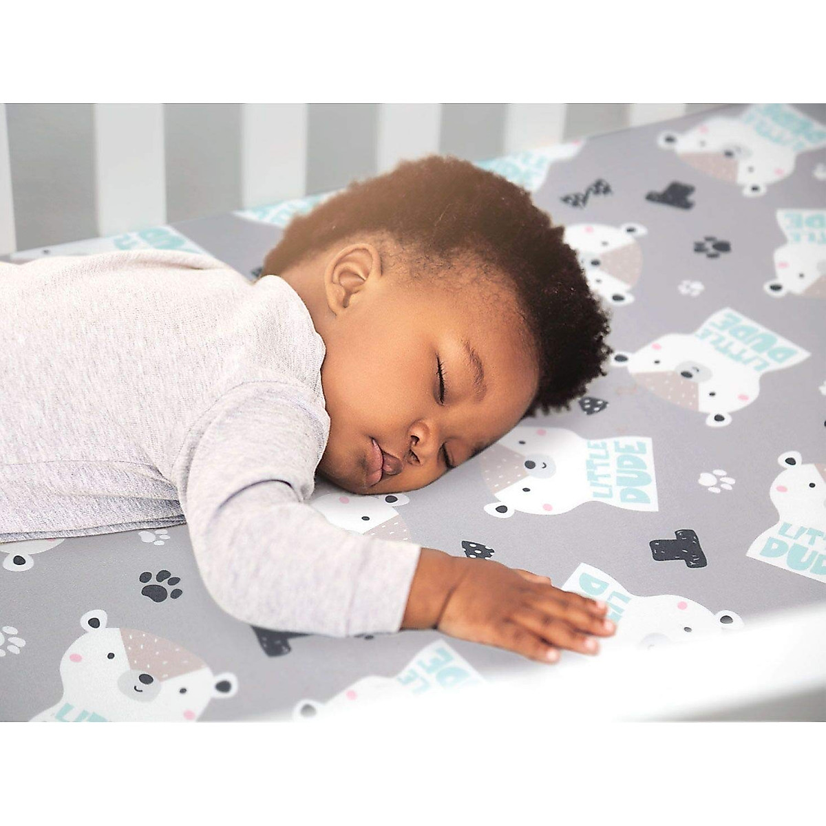 GRSSDER Stretchy Ultra Soft Jersey Knit Fitted Pack n Play Sheets 2 Pack, Playard Sheets for Baby Girls and Boys, Universal Fit for Pack N Plays Safe and Snug, Cute Bear and Deer