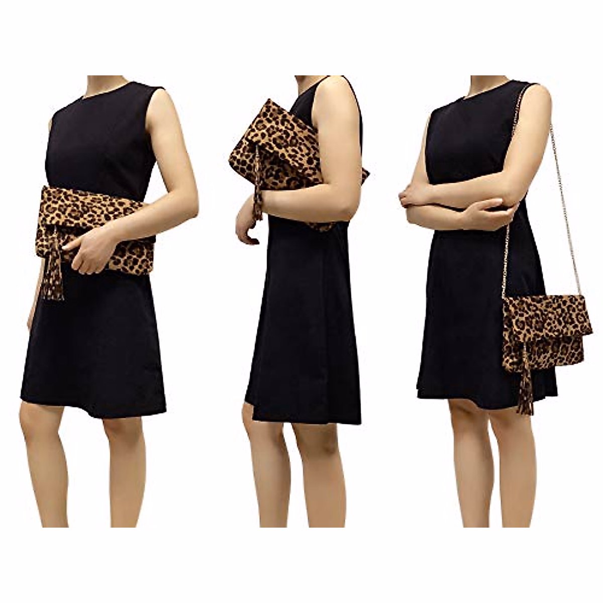 CHARMING TAILOR Leopard Clutch Bag for Women Tassel Foldover Clutch Faux Suede Dressy Purse for Day to Evening (Brown)