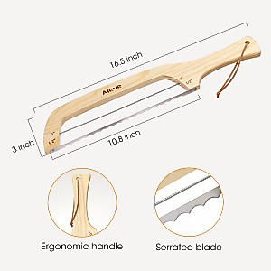 AIEVE Bread Bow Knife For Homemade Bread with 2 Thickness Guide,Wooden,16.5”