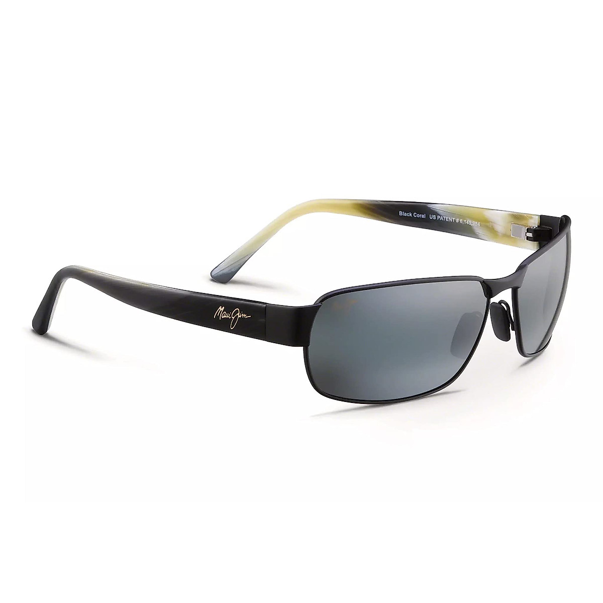 Maui Jim Men's and Women's Black Coral Polarized Rectangular Sunglasses, Matte Black/Neutral Grey, Large