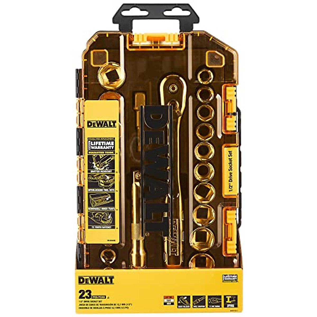 DEWALT Drive Socket Set, SAE/Metric, 1/2-Inch, 23-Piece (DWMT73813)