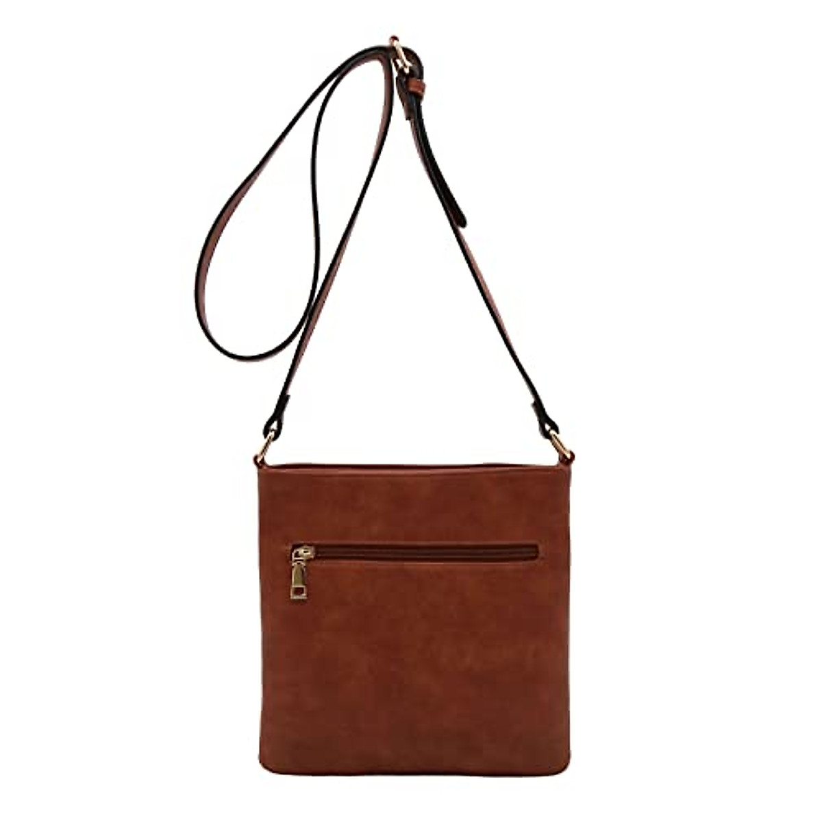 Women's Medium Size Solid Modern Classic Crossbody Bag with Gold Plate (Brown)