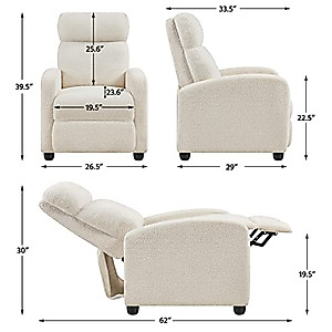 Yaheetech 2-Seat Fabric Pushback Recliner Chair Living Room Chair with Thick Seat Cushion and Backrest Reclining Chair for Living Room Ivory