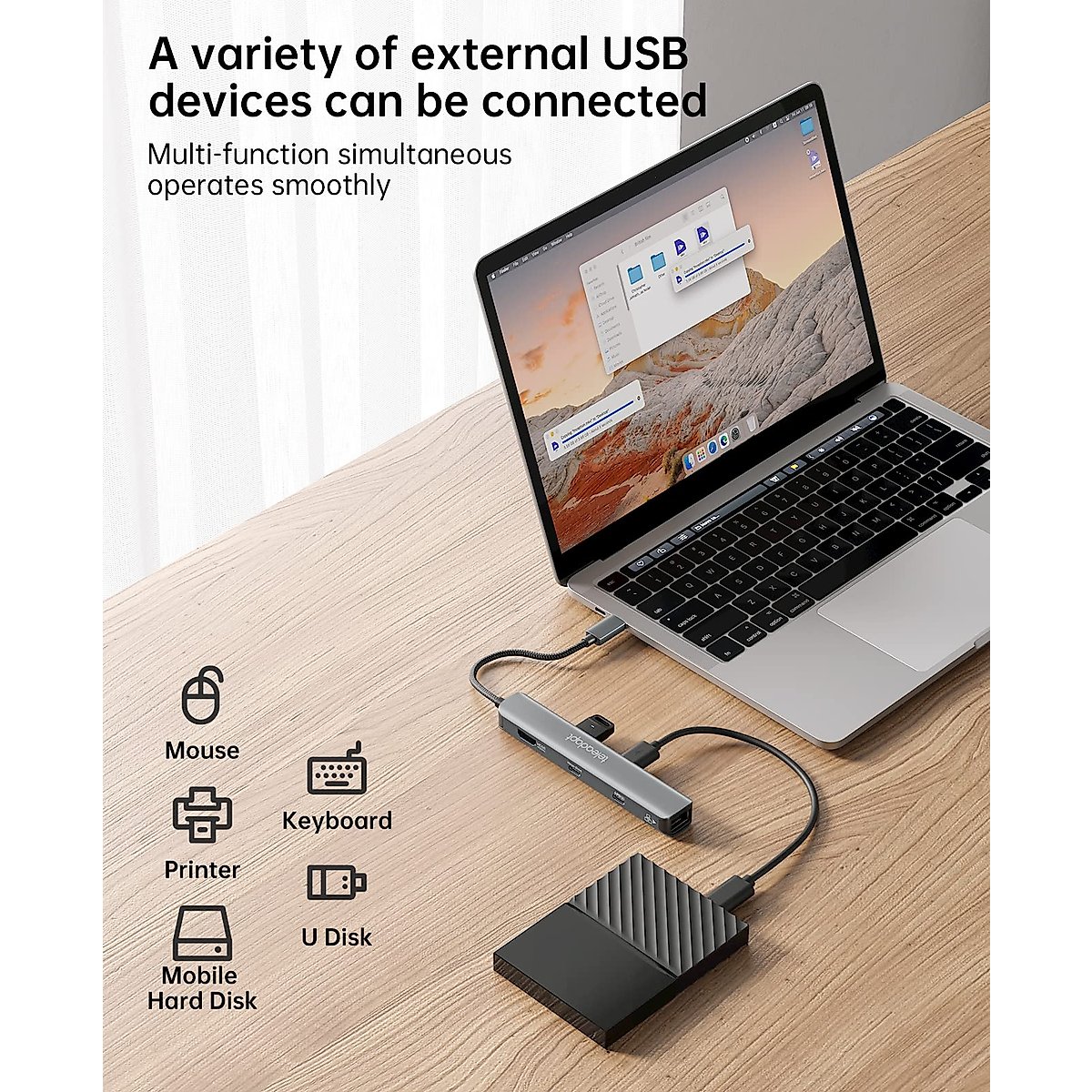 Teleadapt USB Type C Hub, 6-in-1 USB C HDMI Adapter with Ethernet, 5Gbps USB Type-C Data, 2 USB 3.0, USB Hub Power Delivery 100W Ideal for MacBook Pro/Air, iPad Pro, Dell XPS