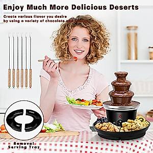 Outamateur 16-Ounce Chocolate Fondue Fountain,3-Tier MINI Chocolate Fountain,Electric Melting Machine with 6PCS Fondue Fork,Hot Chocolate Fondue With Removal Fruits/Nuts/Treats Serving Tray,for BBQ Sauce,Ranch,Nacho Cheese,Liqueurs (Black)