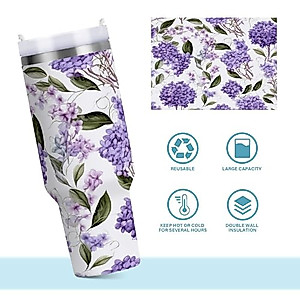 RPLIFE Purple Lilac Flowers Stainless Steel Coffee Mug, Insulated Coffee Mug with Lid, Coffee Tumbler for Women