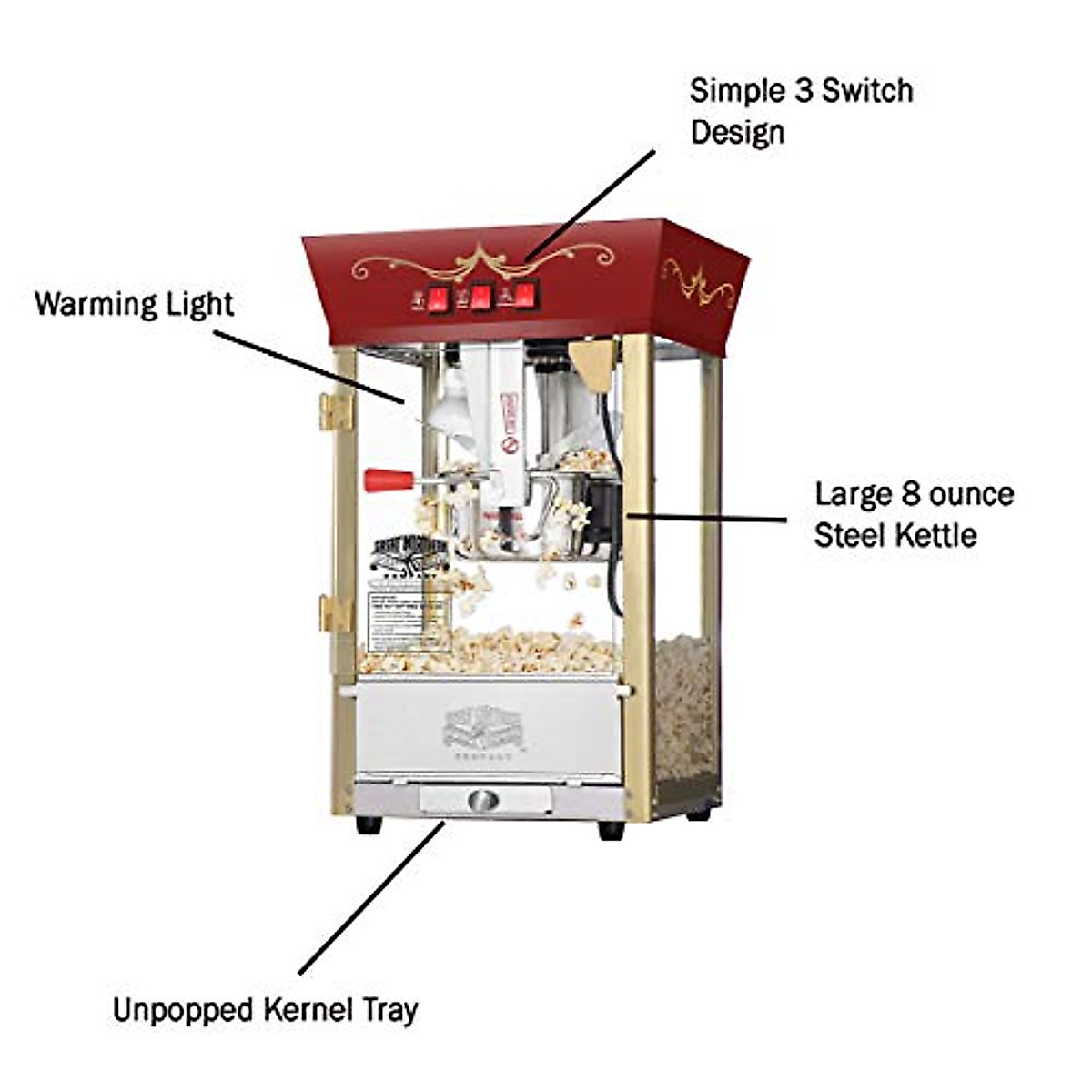 Great Northern Popcorn Red Matinee Movie Theater Style 8 oz. Ounce Antique Popcorn Machine