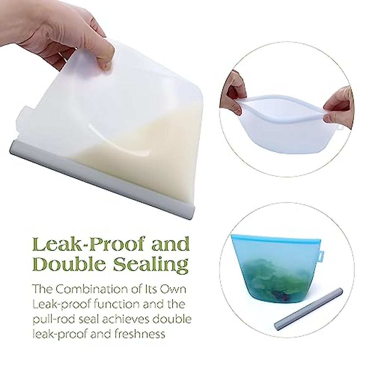 5pcs Silicone Reusable Food Container, 100% Food Grade Reusable Storage Bags with Sealing Strip, Silicone Bags for Food Storage（Different Sizes）