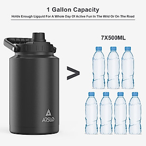 Arslo One Gallon Water Bottle, Large Insulated Water Jug With Handle, One Gallon Stainless Steel Water Bottle,Black, 128 oz