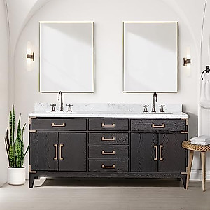 Bell+Modern Harbor 72 in W x 22 in D Black Oak Double Bath Vanity and Carrara Marble Top