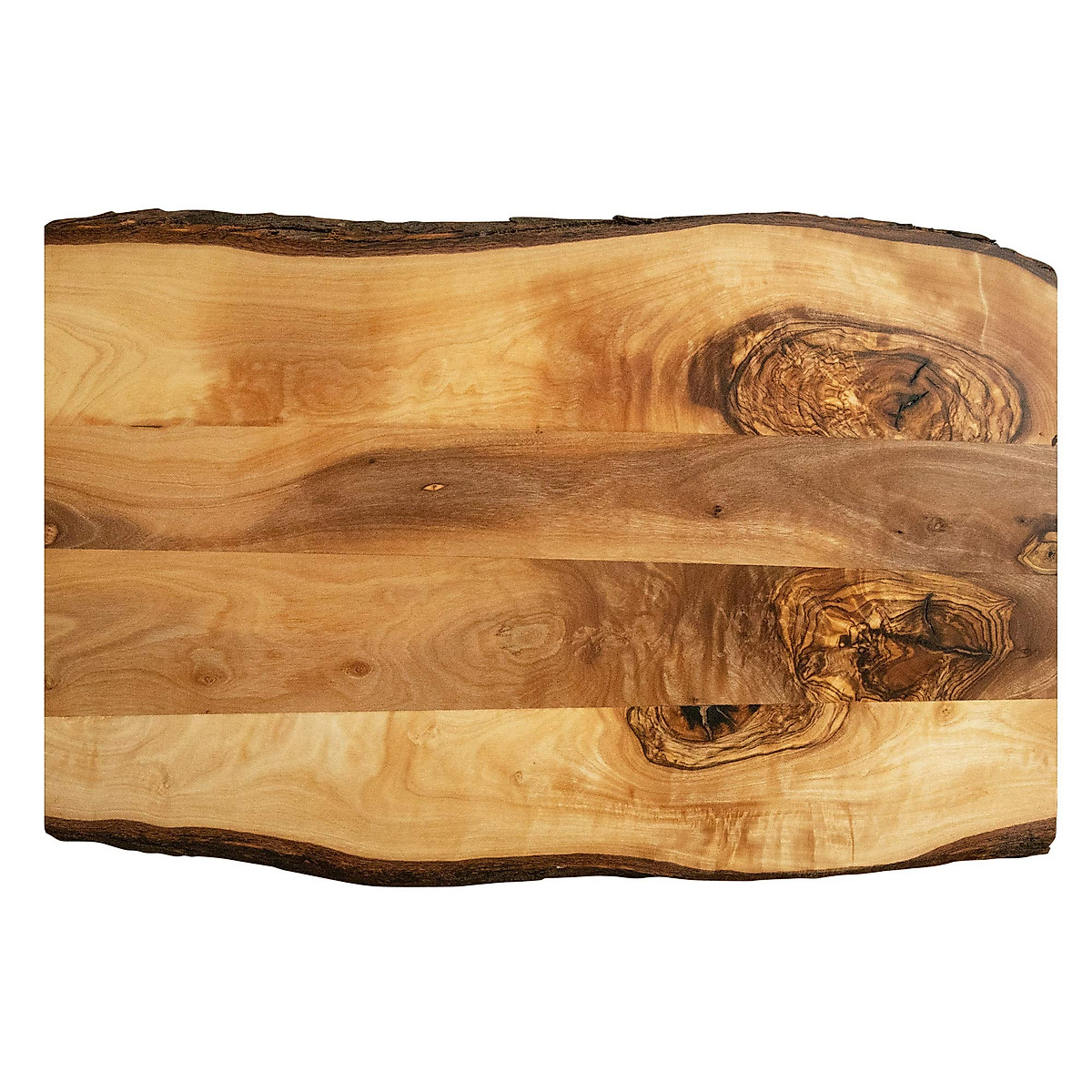 Tramanto Farmhouse Wooden Serving Board with Bark, Rustic Olive Wood Platter 15 x 10 Inch