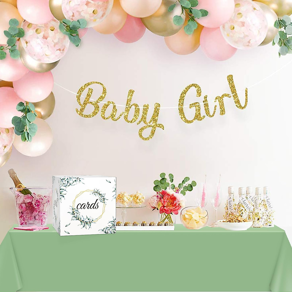 WNINK Green Leaves Card Box for Party, 8.7" Black Gift Card Box Money Box for Birthday, Wedding, Baby Shower, Retirement, Graduation Anniversary, Bridal Shower, Raffle Ticket, Cards Receiving Box