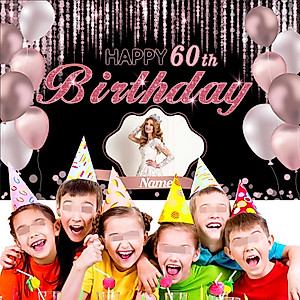 Custom Rose Gold Happy 60th Birthday Decoration Banner - Large Sizes-Personalization with Name and Photo Supported