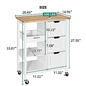 YITAHOME Kitchen Island Cart with Storage, Kitchen Cart for Home, Rolling Serving Utility Trolley Cart On Wheel with 3 Drawers and 3 Storage Shelves, Kitchen Serving Cart for Dining Room, Bar, White