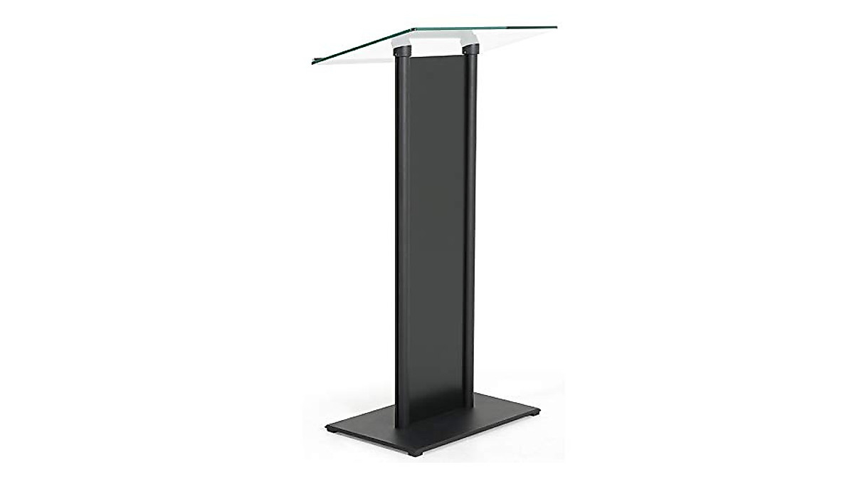 M&T Displays Tempered Glass Lectern - Elegant Floor Stand for Events