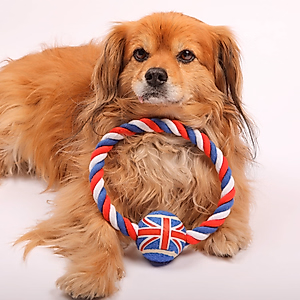 PET LONDON British Union Jack Rope Ring and Tennis Ball Dog Toy-English UK Colours for Dogs