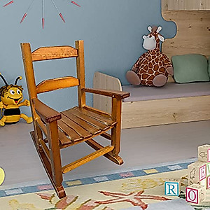 Pvillez Kids Rocking Chair for Toddlers, Childs Rocker Chair, Wooden Rocking Lounge Chairs for Girl Boy Indoor Outdoor Features Classic Rocker Design and Hardwood Construction (Oak 2)