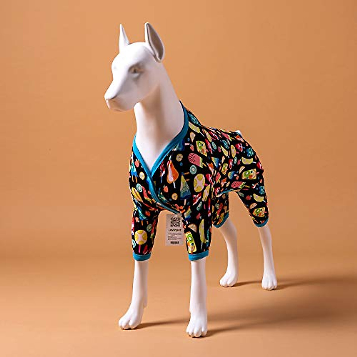 LovinPet Big Dog/Full Belly Coverage/for Big Dogs/Pullover Pitbull Shirt for Men Big Dogs/Fruit Popsicle Frozen Black Prints/Lightweight Big Dogs Pullover, Full Coverage Large Breed Dog Pjs