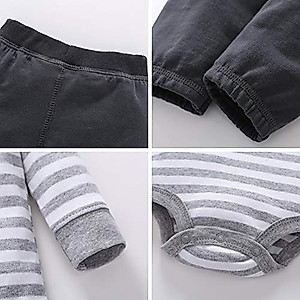 Baby Boy Winter Clothes Infant Fall Outfit Long Sleeve Stripes Romper Jumpsuit +Coat+ Long Pants Set Ceremony Celebration Birthday Party Denim Blue 12-18 Months