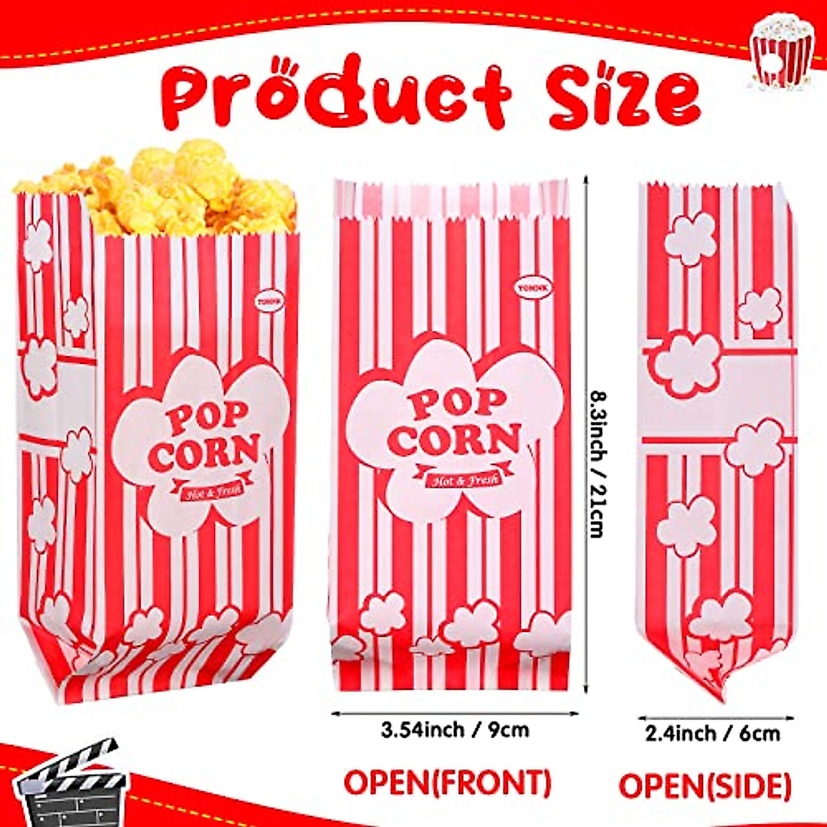 Teling 300 Pcs Paper Popcorn Bags 1 oz Popcorn Bags Individual Servings Retro Red/White Stripe Popcorn Movie Bags Disposable Concession Popcorn Bags Bulk for Popcorn Machine Theater Carnival Party