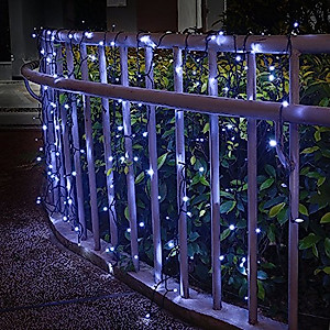 DBFairy Solar Curtain String Lights Outdoor, 13ft(L) x 3.3ft(H), 8 Mode, 200 LED,Solar Icicle Twinkle Lights for Home Garden Patio Camping Party Window Balcony Decoration - Waterproof,Dark Green-White