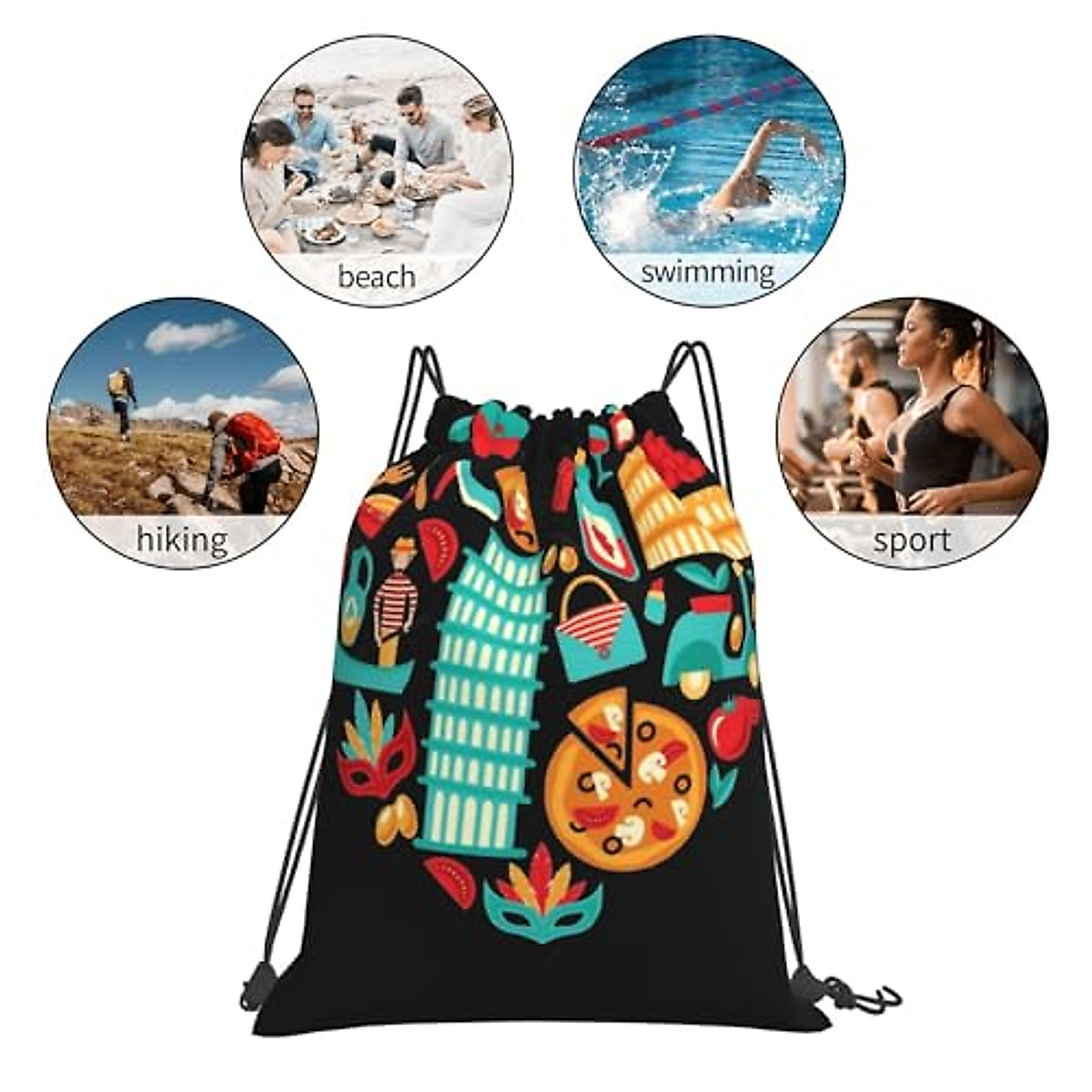 Delhiponics Heart Element Illustration Drawstring Backpack Waterproof Gym Sports Trave String Bag Adjustable Lightweight Drawstring Bag Sports Dance Sackpack