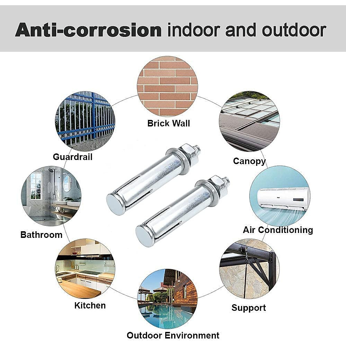 MroMax M8x80mm 304 Stainless Steel Expansion Bolts Hex Nuts Sleeve Anchor Fastener for Fence Home Installation Air Conditioning 4pcs