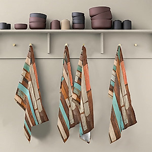 ALAZA Teal Gray Brown Farmhouse Wood Planks Decorative Kitchen Dish Towels Set of 4,Soft and Absorbent Kitchen Hand Towels Home Cleaning Towels Dishcloths,18 x 28 Inch