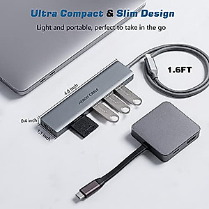 USB C Hub Multiport Adapter, USB C Dongle 6 in 1 USB-C Hub to 4K HDMI, USB 3.0, SD/TF Card Reader with Extra Long 1.6 FT Cable for MacBook Pro/Air, iPad Pro, iPad Air 2020，iMac and Other USB C Laptop
