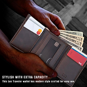 Lee Men’s Trifold Wallet Slim Casual Everyday Minimalist Cash and Card Holder with ID Window (Brown)