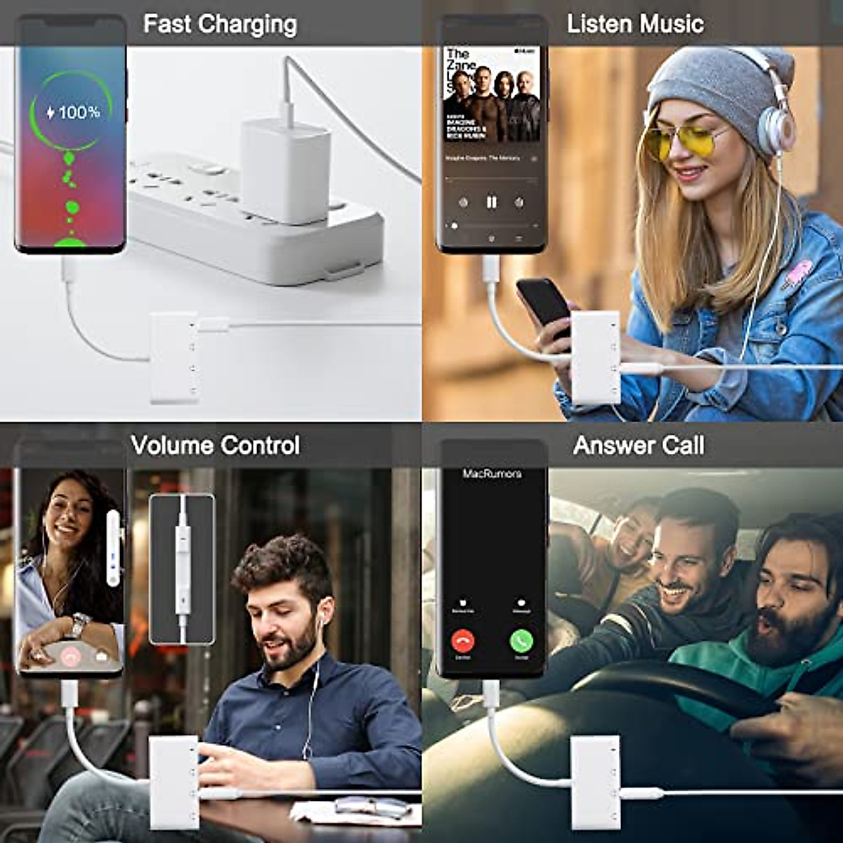 USB C to 3.5mm Headphone Audio Splitter, iPad Pro Aux Headphone Jack Splitter with PD 3.0 Fast Charging, TypeC to Dual Headphone Adapter Splitter for iPad Pro, Samsung Galaxy, Pixel