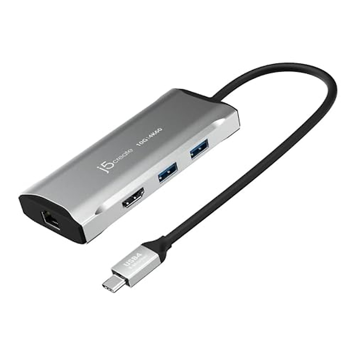 j5create USB C Hub - 4K 60Hz HDMI, 2 USB-A 10Gbps, USB-C 10Gbps with PD 100W, Ethernet, | Multiport Adapter for MacBook, ChromeBook, XPS, Surface Pro (JCD392)