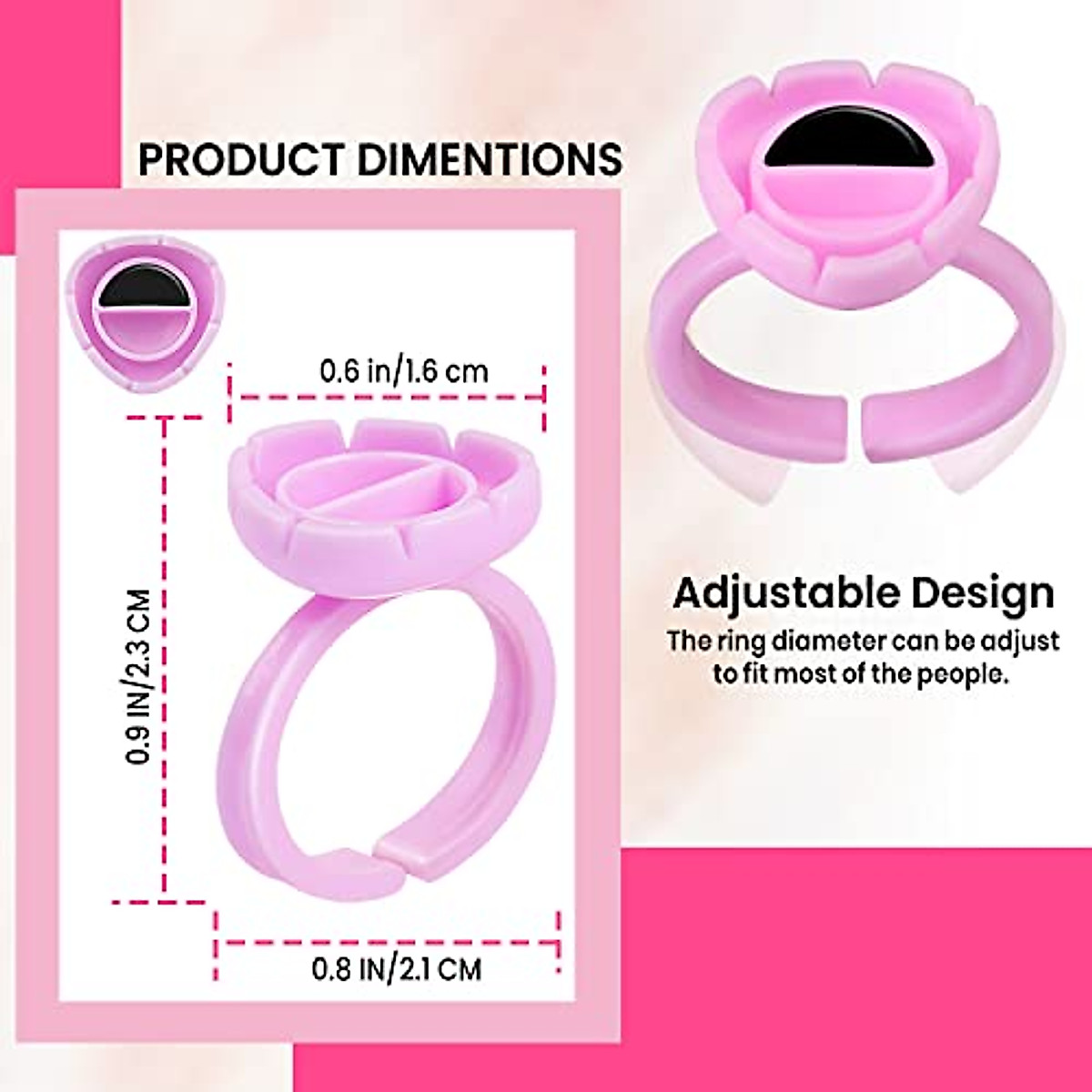 KB Essentials 100pcs Glue Rings for Eyelashes Extension - Lash Extensions Supplies Glue Holder for Lashes Fan – Adjustable, Disposable & Blossom Ring Fanning Cups for Nail Art, Tattoo & Makeup