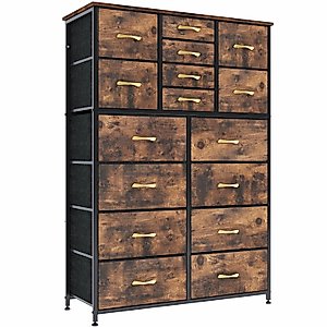 Finnhomy 16 Drawers Dresser for Bedroom, Tall Dressers & Chests of Drawers with Wood Top, Large Fabric Storage Dresser for Bedroom/Living Room/Entryway/Closet, 38" W x 11.8" D x 57.1" H, Rustic Brown
