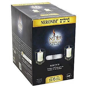 Only Kosher Candy Neronim 6 Hours Burning Time Votive Shabbat Candle, Traditional Shabbos Candles, 72 Pack