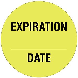 PDC Healthcare 59706019 Paper Label, Fluorescent Yellow Circle Label with Black Text, "Expiration Date", 0.75" Diameter (Roll of 1000)