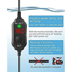 Kulife Fumak 100W Adjustable Aquarium Heater Super Short Submersible Fish Tank Heater Fish Heater with LED Digital Display Thermostat, for Tanks 10-20 Gallons