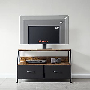 Somdot TV Stand, Entertainment Center, Media Console Table with Storage Drawers and Shelf for TV up to 46 Inch, Dresser Chest of Drawers for Bedroom, Living Room, Playroom - Black/Rustic Brown