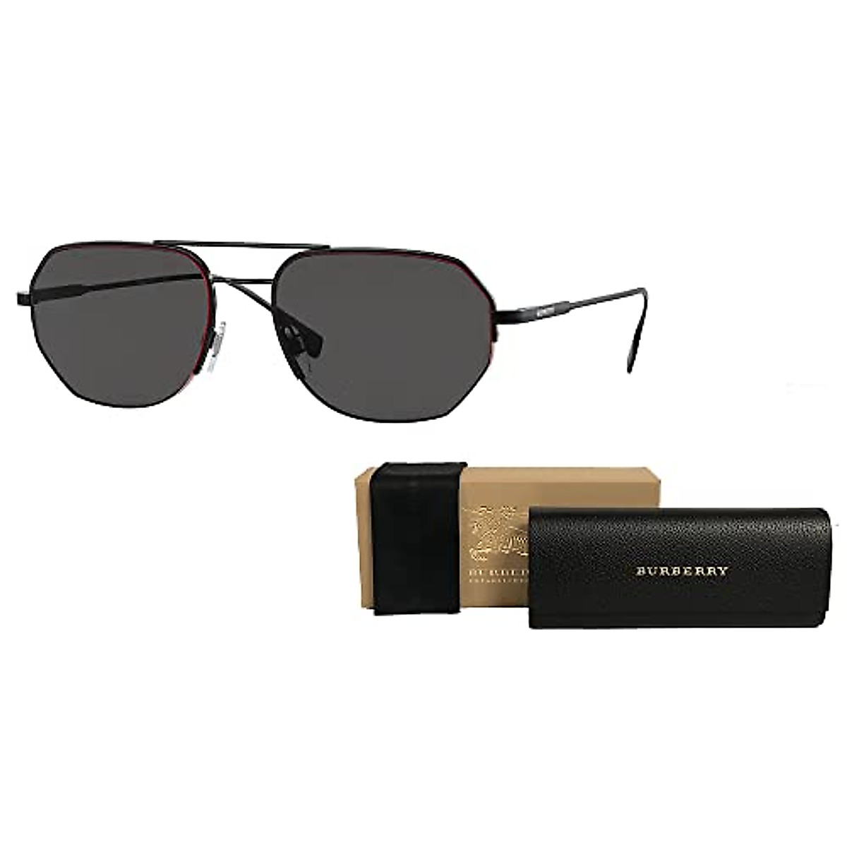 BURBERRY Henry BE3140 100187 57MM Nero/Grigio Con Bordo Rosso/Beige Irregular Sunglasses for Men + BUNDLE With Designer iWear Complimentary Eyewear Kit