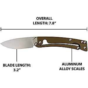 Revolt Knives Revolt Reflex Folding Pocket Knife VG10 Stainless Steel 3.2” Blade - Aluminum Alloy Scales Handle Frame Lock Design - EDC Every Day Carry Folder Knife, Brown