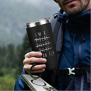 KIKERRO Pilot Gifts – Laser Engraved Aviation Mug for Pilots & Flight Attendants - Airplane-Themed Gift for Men, Christmas & Birthday, 20oz Stainless Steel Travel Tumbler with Lid & Straw