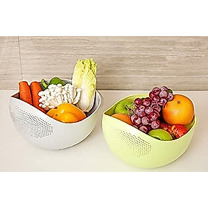 Japanese Design 4.2Qt (4L) Rice Washer Strainer Colanders for Cleaning Vegetable, Fruit, Pasta (Big, White)