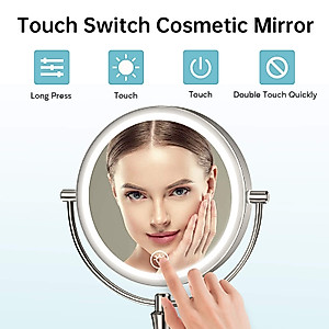 Gospire 8'' Lighted Makeup Mirror with Double Sided 1X/10X Magnification, [54 LED Lights & 3 Color Lighting & Adjustable Brightness] Touch Control Cosmetic Mirror [Rechargeable] Vanity Mirror