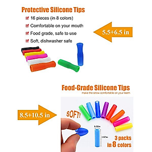 Reusable Metal Straws Short Steel Straws for Drinks, 5.5" + 6.5" + 8.5" + 10.5", straight + bent straws, with silicone tips and cleaning brush