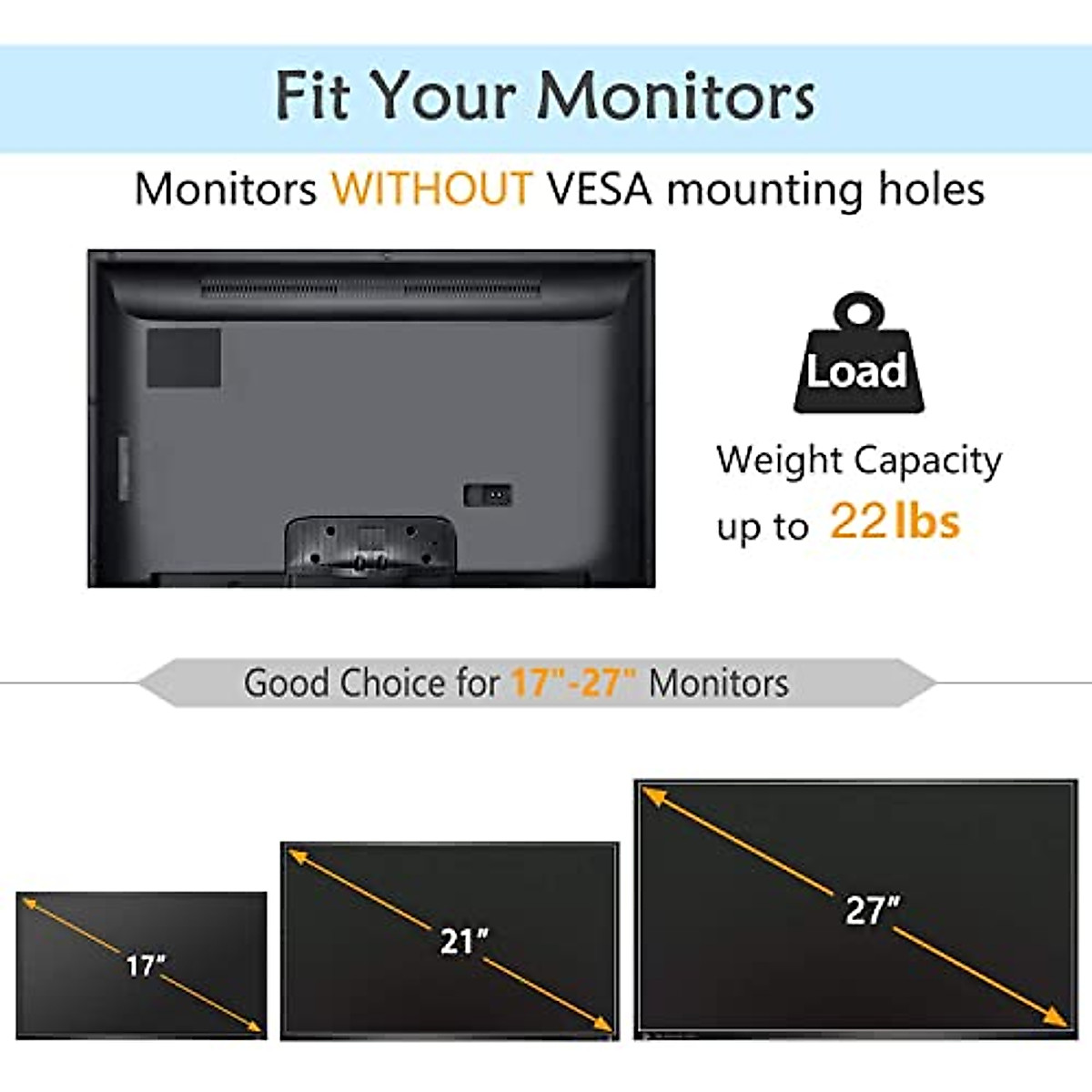 HUANUO Universal VESA Mount Adapter Kit, Non-VESA Adapter for 17 to 27 Inch Monitor Screens to 75x75 VESA Mount