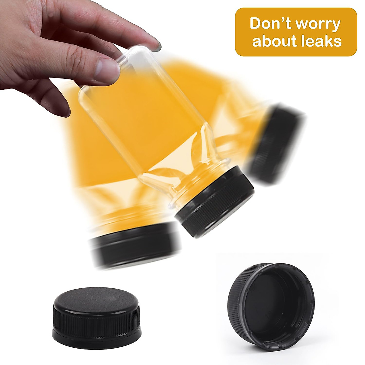 Lainrrew 24pcs 4oz Plastic Juice Bottles with Black Caps - Reusable Clear Containers, Tamper Proof Lids for Smoothies, Milk & Beverages