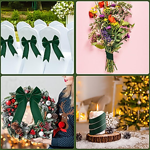 Riceshoot 2 Rolls Christmas Velvet Ribbon 2.5 Inch 20 Yards Xmas Velvet Wired Ribbon with Gold Edge for Christmas Tree Decorations Wreath Bow Making (Green)